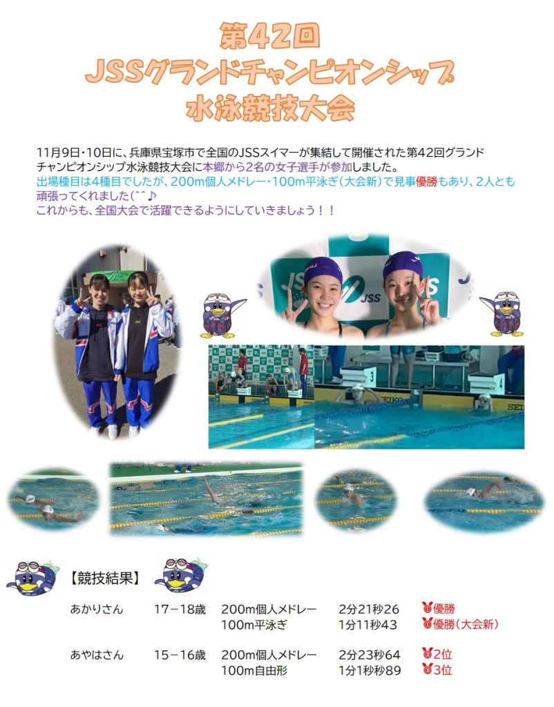 第42回グランドチャンピオンシップ水泳競技大会 | JSSスイミングスクール本郷